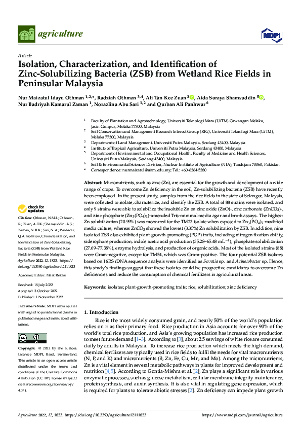 (PDF) Isolation, Characterization, and Identification of Zinc-Solubilizing Bacteria (ZSB) from ...