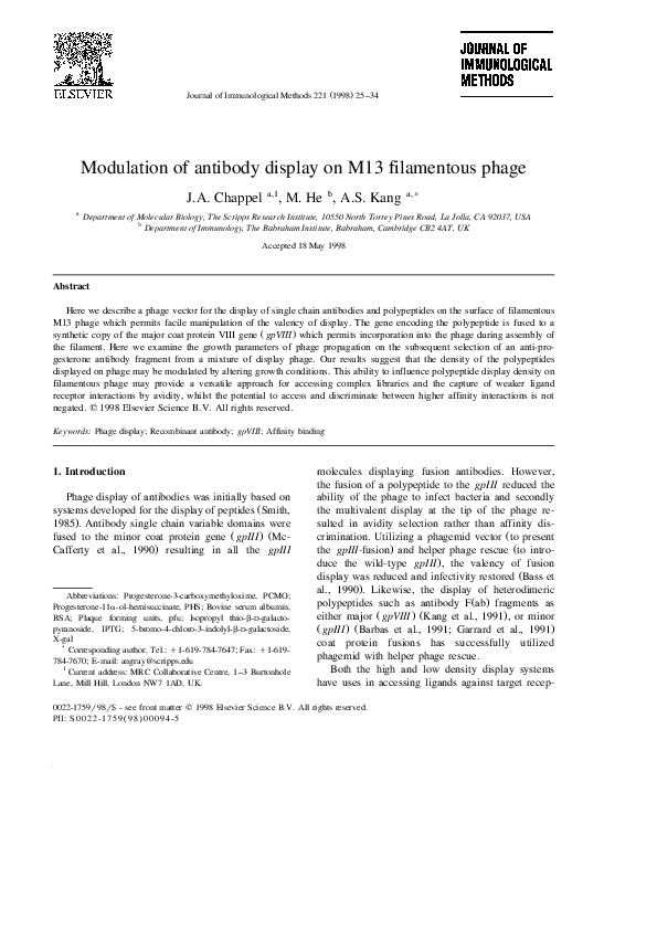 (PDF) Modulation of antibody display on M13 filamentous phage