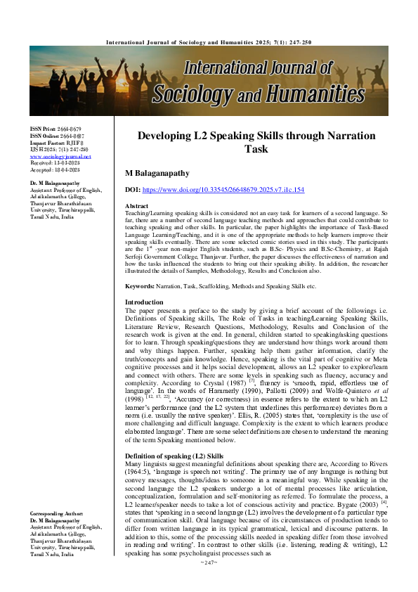 (PDF) Developing L2 Speaking Skills through Narration Task