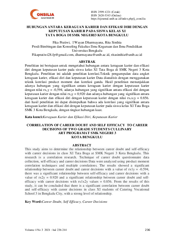 (PDF) Hubungan Anatara Keraguan Karier dan Efikasi Diri dengan ...