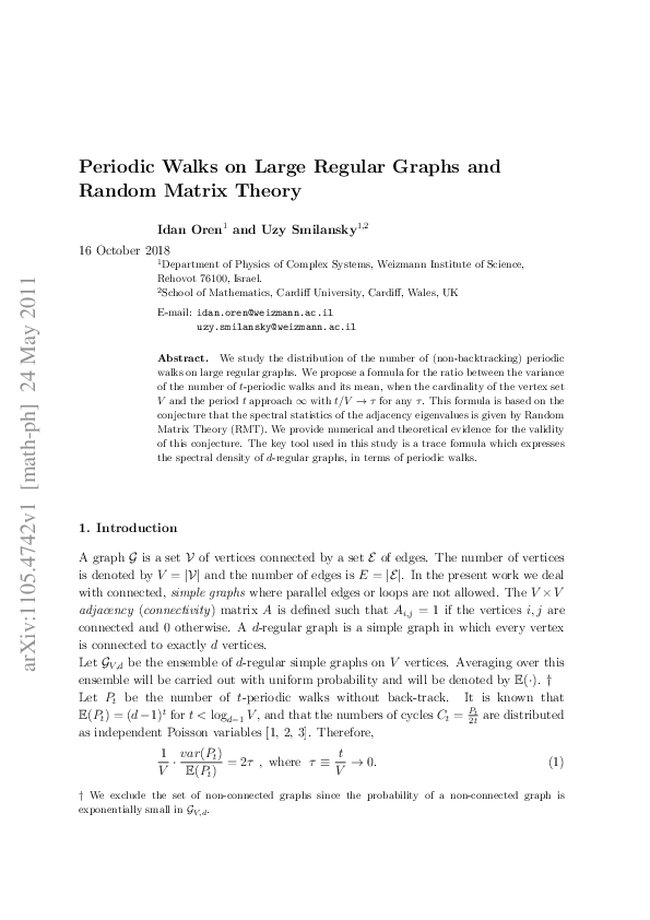 (PDF) Periodic Walks on Large Regular Graphs and Random Matrix Theory
