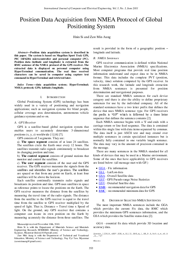 (PDF) Position Data Acquisition from NMEA Protocol of Global ...