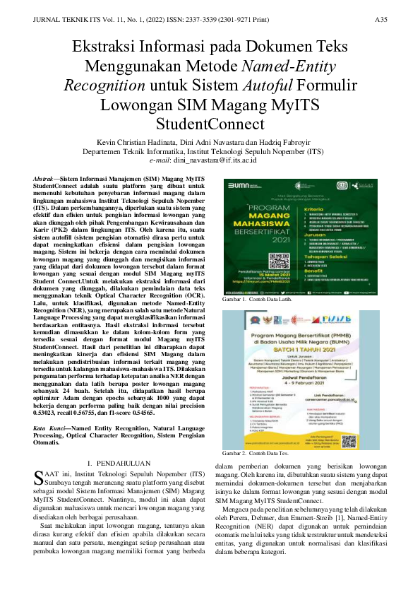 (PDF) Ekstraksi Informasi pada Dokumen Teks Menggunakan Metode Named-Entity Recognition untuk ...