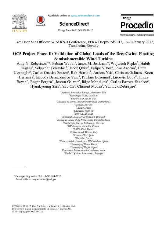 (PDF) OC5 Project Phase II: Validation of Global Loads of the DeepCwind ...
