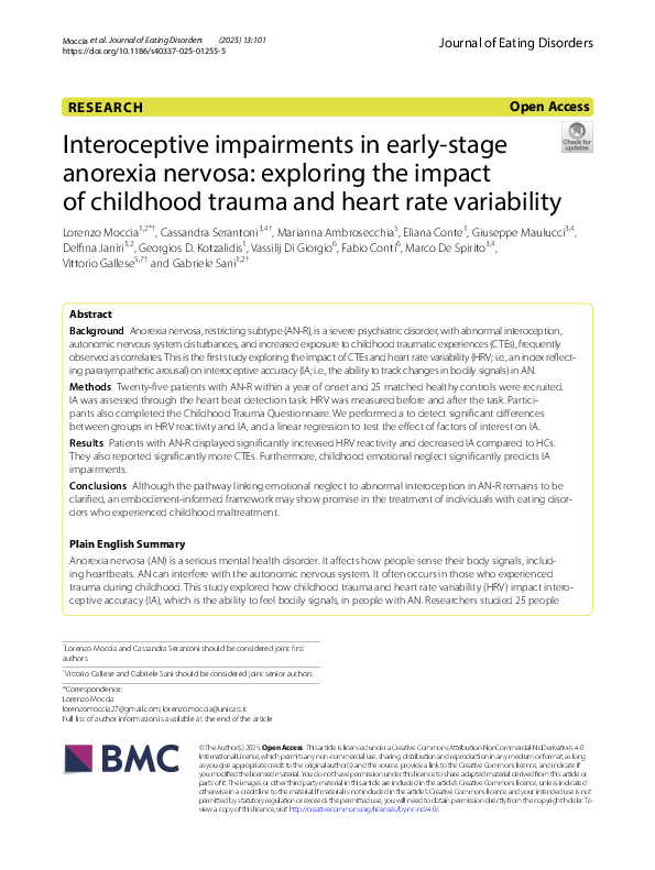 (PDF) Interoceptive impairments in early-stage anorexia nervosa: exploring the impact of ...