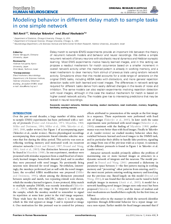 (PDF) Modeling behavior in different delay match to sample tasks in one ...