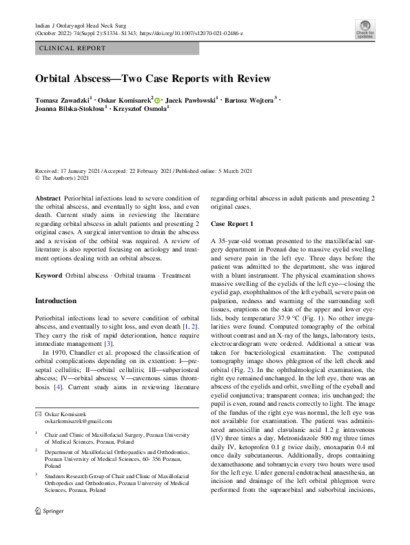 (PDF) Orbital Abscess—Two Case Reports with Review