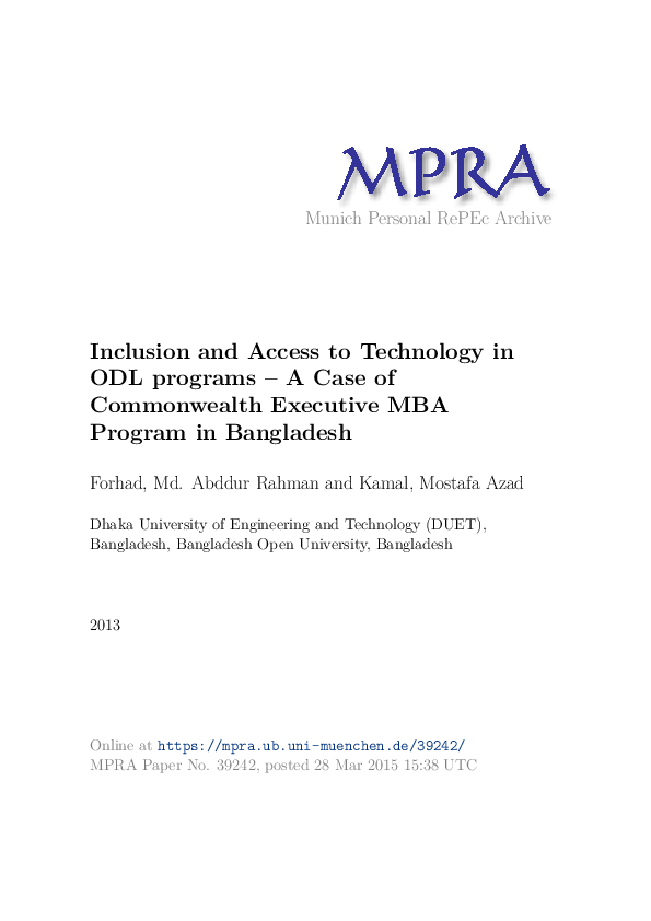 (PDF) Inclusion and Access to Technology in ODL programs – A Case of Commonwealth Executive MBA ...