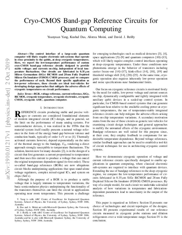 (PDF) Cryo-CMOS Band-gap Reference Circuits for Quantum Computing