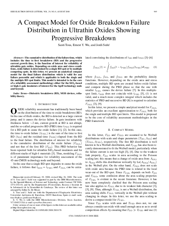 (PDF) A Compact Model for Oxide Breakdown Failure Distribution in ...