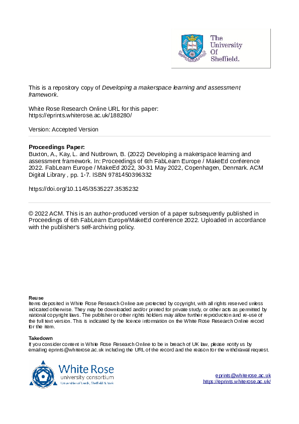 (PDF) Developing a Makerspace Learning and Assessment Framework