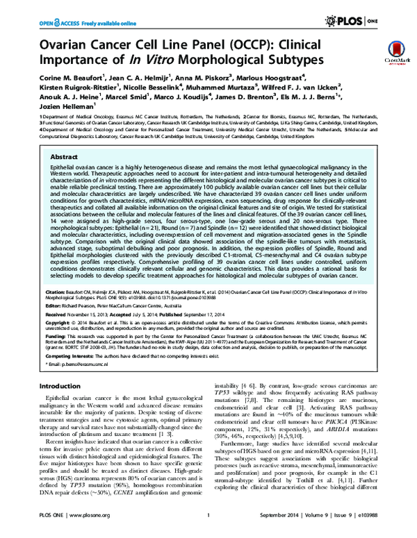 (PDF) Ovarian Cancer Cell Line Panel (OCCP): Clinical Importance of In ...