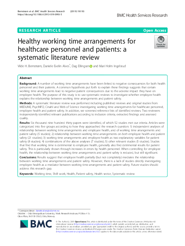 (PDF) Healthy working time arrangements for healthcare personnel and ...