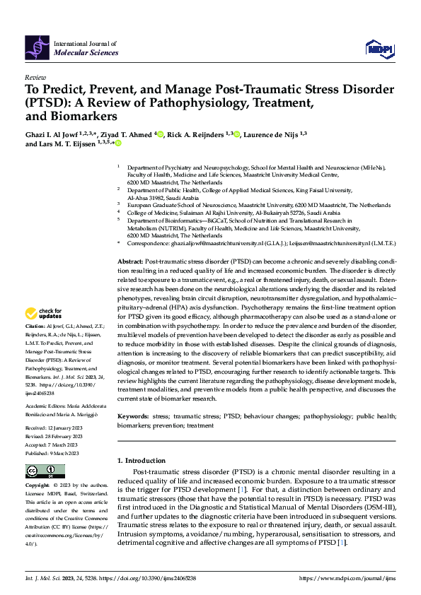 (PDF) To Predict, Prevent, and Manage Post-Traumatic Stress Disorder ...