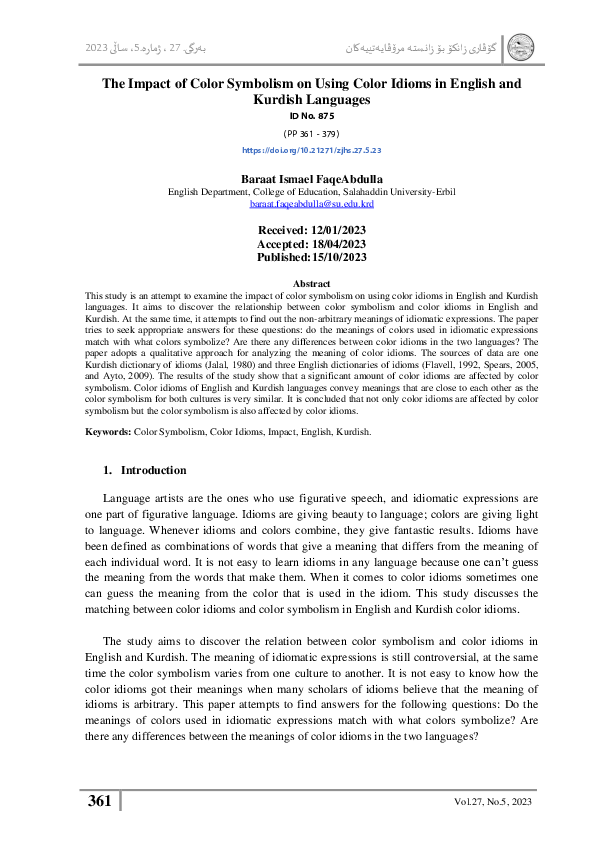 (PDF) The Impact of Color Symbolism on Using Color Idioms in English ...