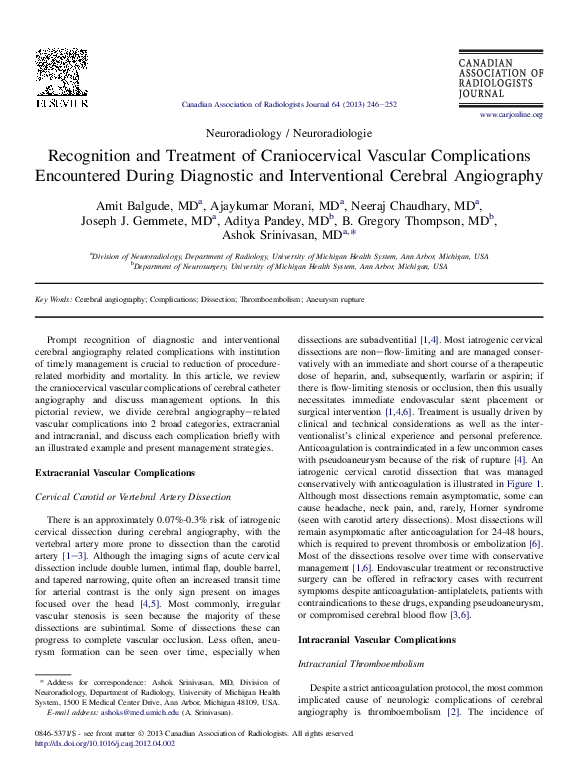 (PDF) Recognition and Treatment of Craniocervical Vascular Complications Encountered during ...