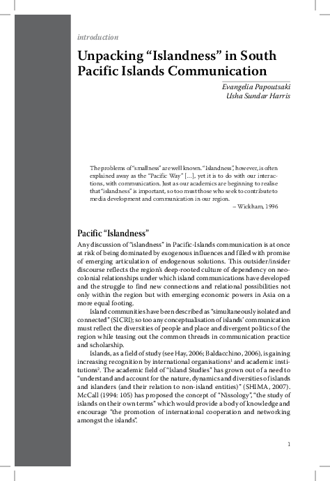 (PDF) Unpacking" Islandness" in South Pacific islands communication