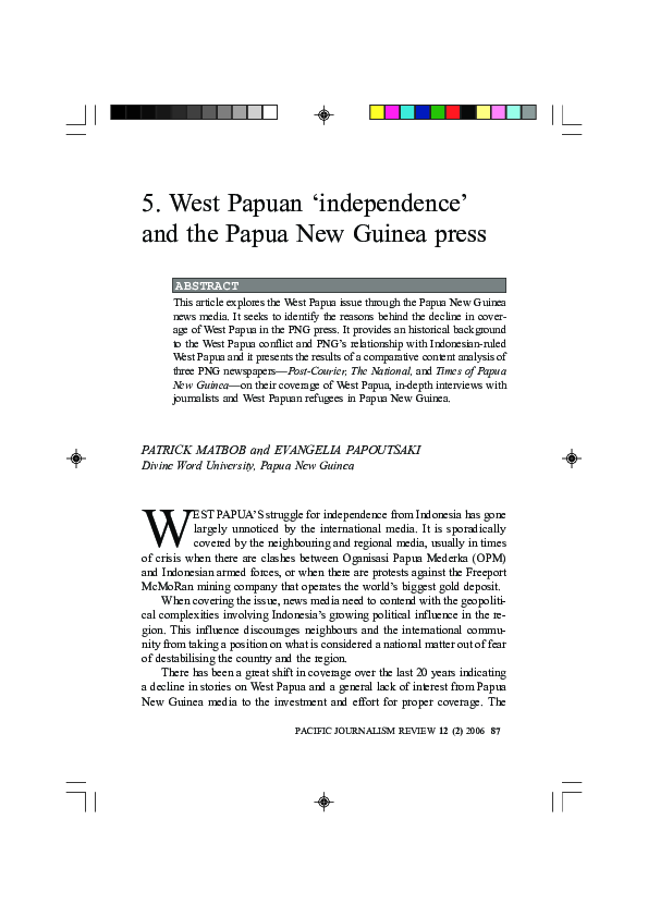 (PDF) West Papua ‘independence’ and the Papua New Guinea press