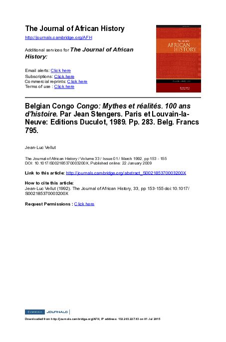 (PDF) Belgian Congo - Congo: Mythes et réalités. 100 ans d'histoire ...