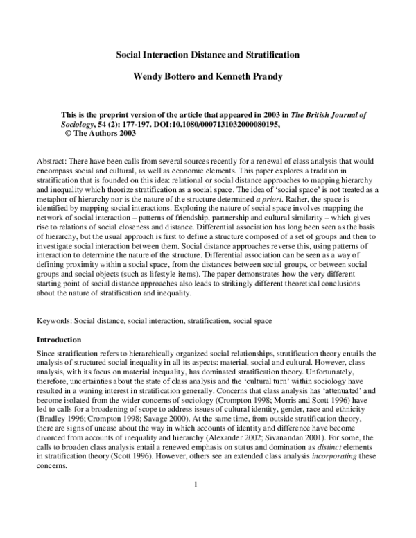 (PDF) Social interaction distance and stratification