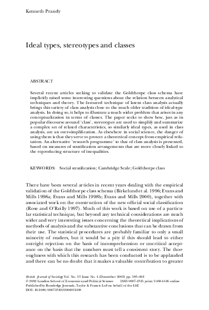 (PDF) Ideal types, stereotypes and classes