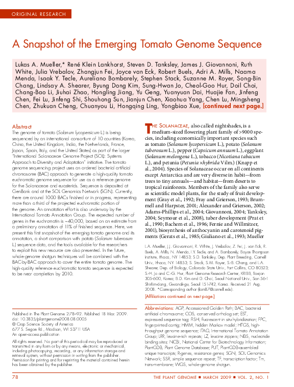 (PDF) A Snapshot of the Emerging Tomato Genome Sequence