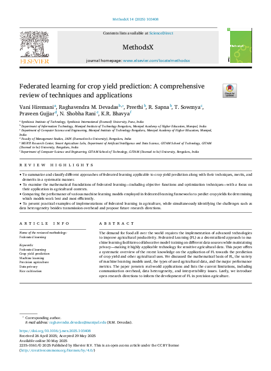 (PDF) Federated learning for crop yield prediction: A comprehensive review of techniques and ...
