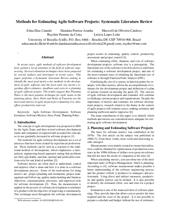 (PDF) Methods for Estimating Agile Software Projects: A Systematic Review