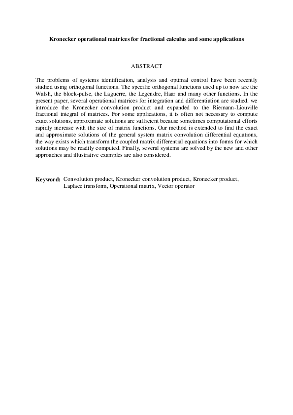 (PDF) Kronecker operational matrices for fractional calculus and some applications
