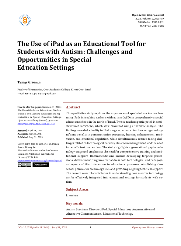 (PDF) The Use of iPad as an Educational Tool for Students with Autism ...