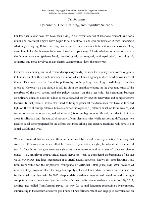 (PDF) Cybernetics, Deep Learning, and Cognitive Sciences