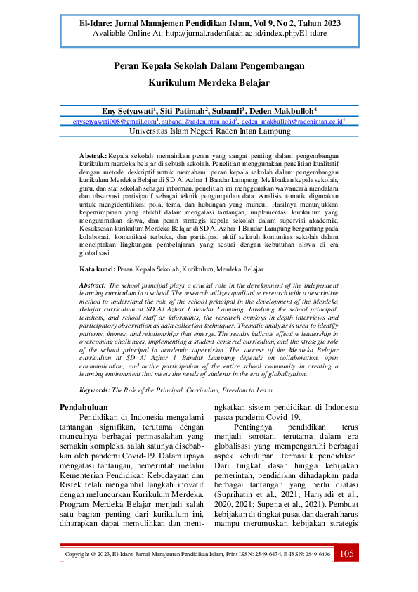 (PDF) Peran Kepala Sekolah Dalam Pengembangan Kurikulum Merdeka Belajar