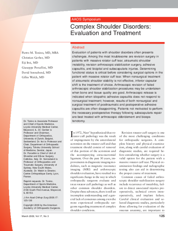 (PDF) Complex Shoulder Disorders: Evaluation and Treatment
