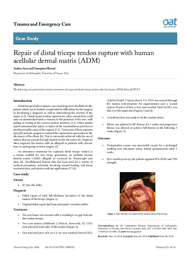 (PDF) Repair of distal triceps tendon rupture with human acellular ...