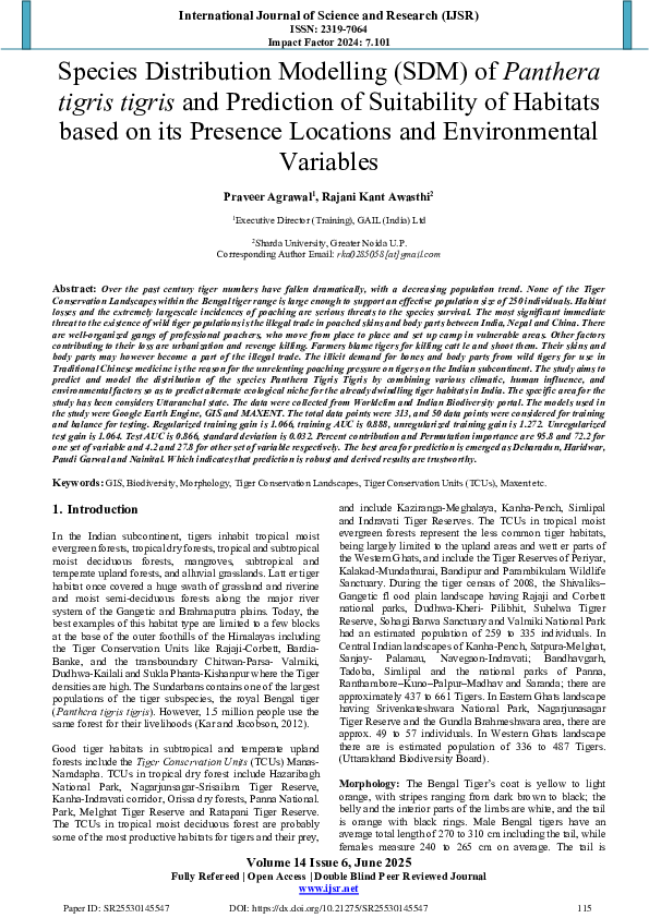(PDF) Species Distribution Modelling (SDM) of Panthera tigris tigris ...