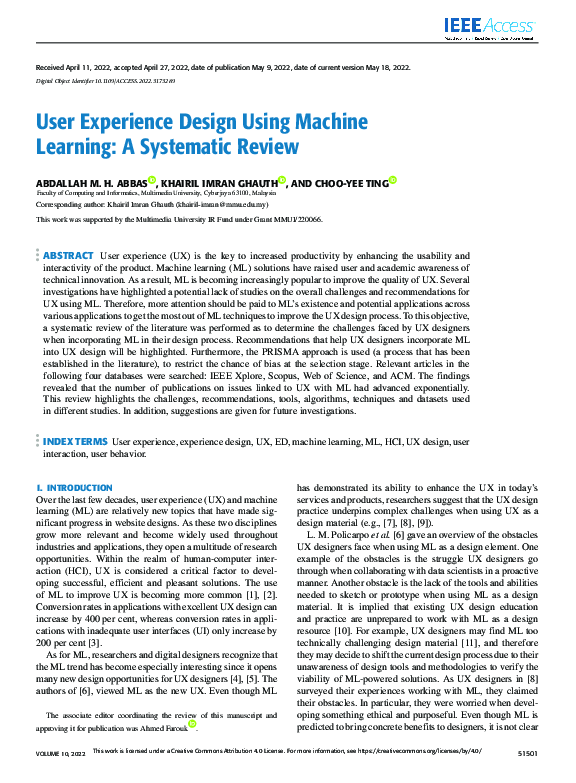 (PDF) User Experience Design Using Machine Learning: A Systematic Review