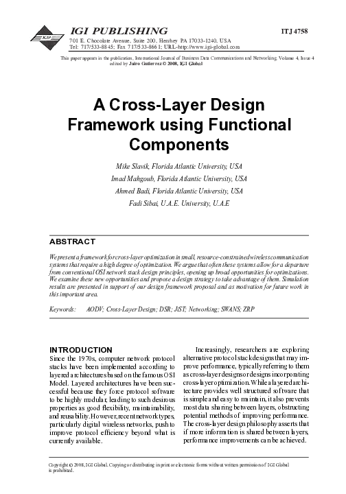 (PDF) A Cross-Layer Design Framework using Functional Components