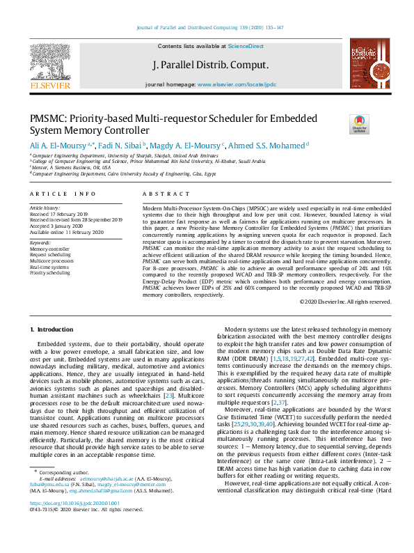 (PDF) PMSMC: Priority-based Multi-requestor Scheduler for Embedded System Memory Controller