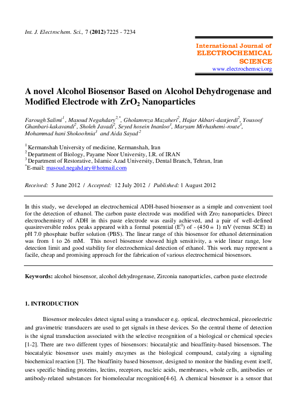 (PDF) A novel Alcohol Biosensor Based on Alcohol Dehydrogenase and ...