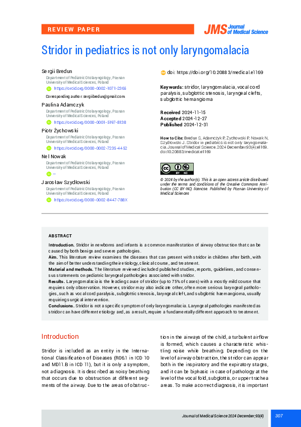 (PDF) Stridor in pediatrics is not only laryngomalacia