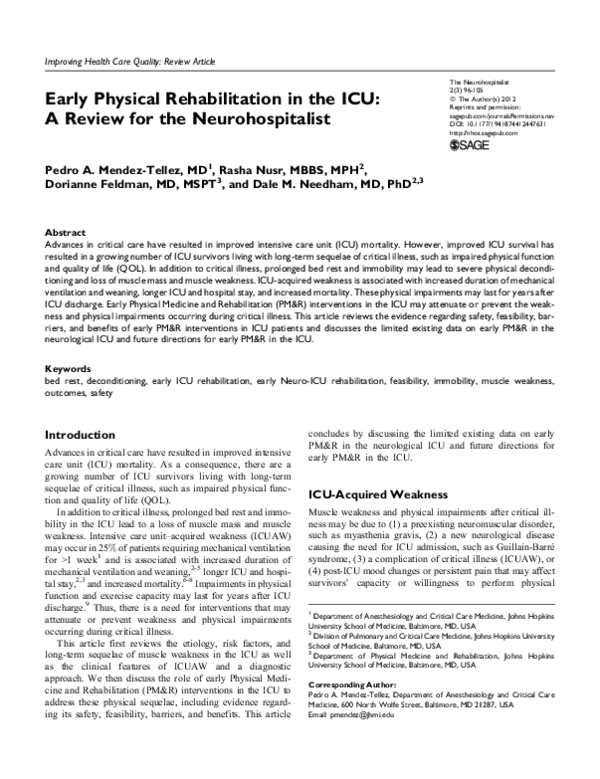 (PDF) Early Physical Rehabilitation in the ICU: A Review for the ...