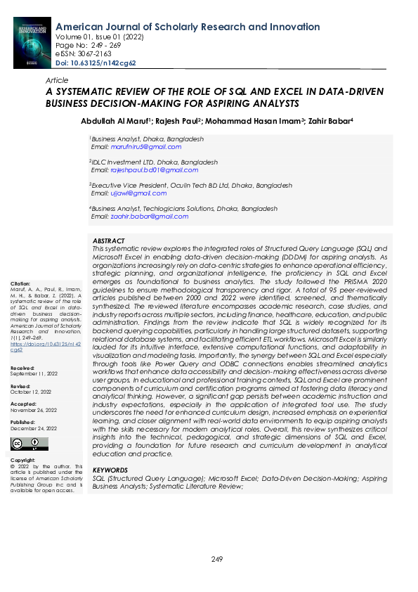 (PDF) A SYSTEMATIC REVIEW OF THE ROLE OF SQL AND EXCEL IN DATA-DRIVEN BUSINESS DECISION-MAKING ...