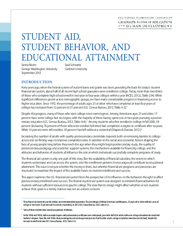 (PDF) Student Aid, Student Behavior, and Educational Attainment