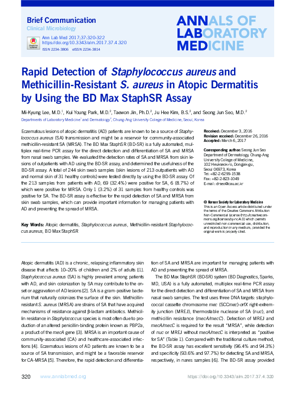 (PDF) Rapid detection of Staphylococcus aureus and methicillin resistance in bone and joint ...