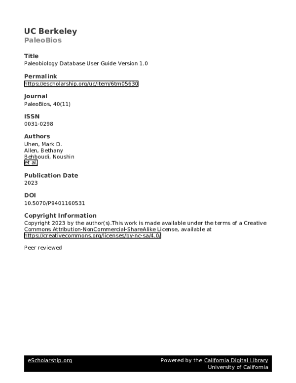 (PDF) Paleobiology Database User Guide Version 1.0