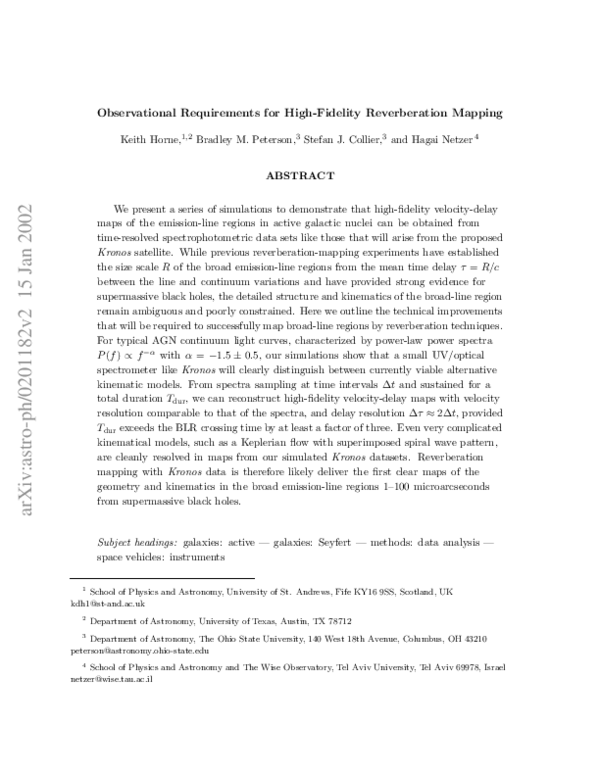 Pdf Observational Requirements For High Fidelity Reverberation Mapping