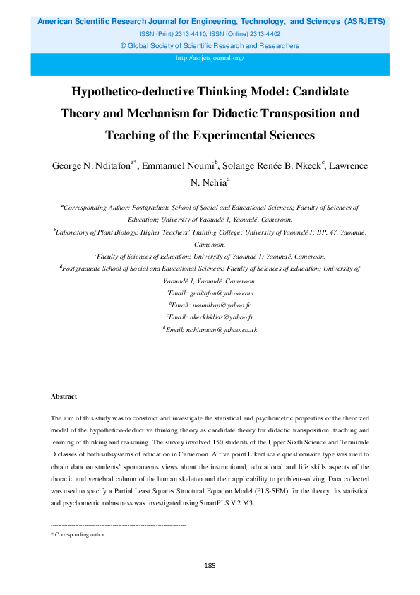 (PDF) Hypothetico-deductive Thinking Model: Candidate Theory and ...