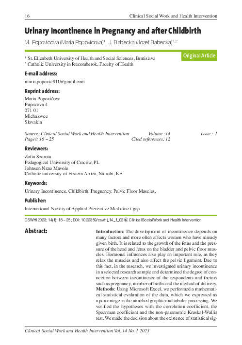 (PDF) Urinary Incontinence in Pregnancy and after Childbirth