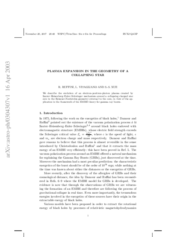 (PDF) Plasma Expansion in the Geometry of a Collapsing Star