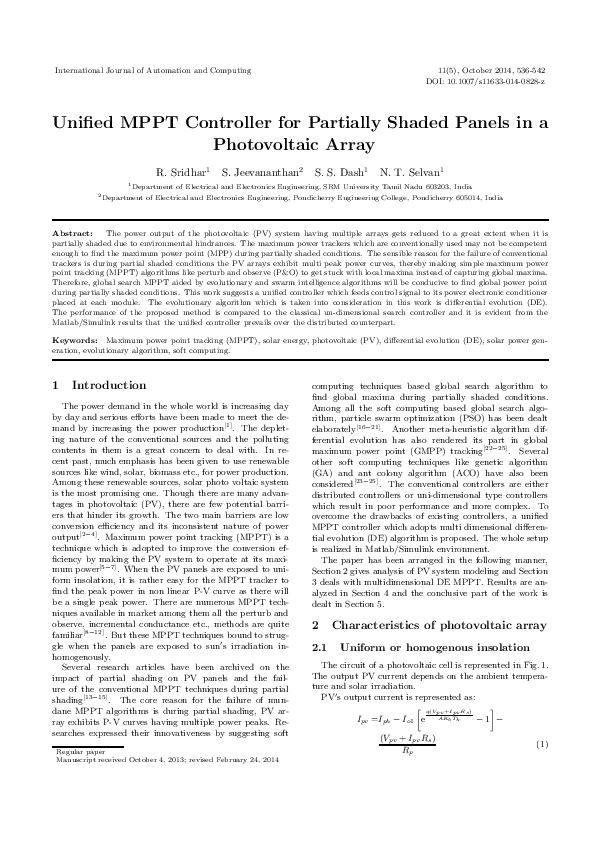 (PDF) Unified MPPT Controller for Partially Shaded Panels in a ...